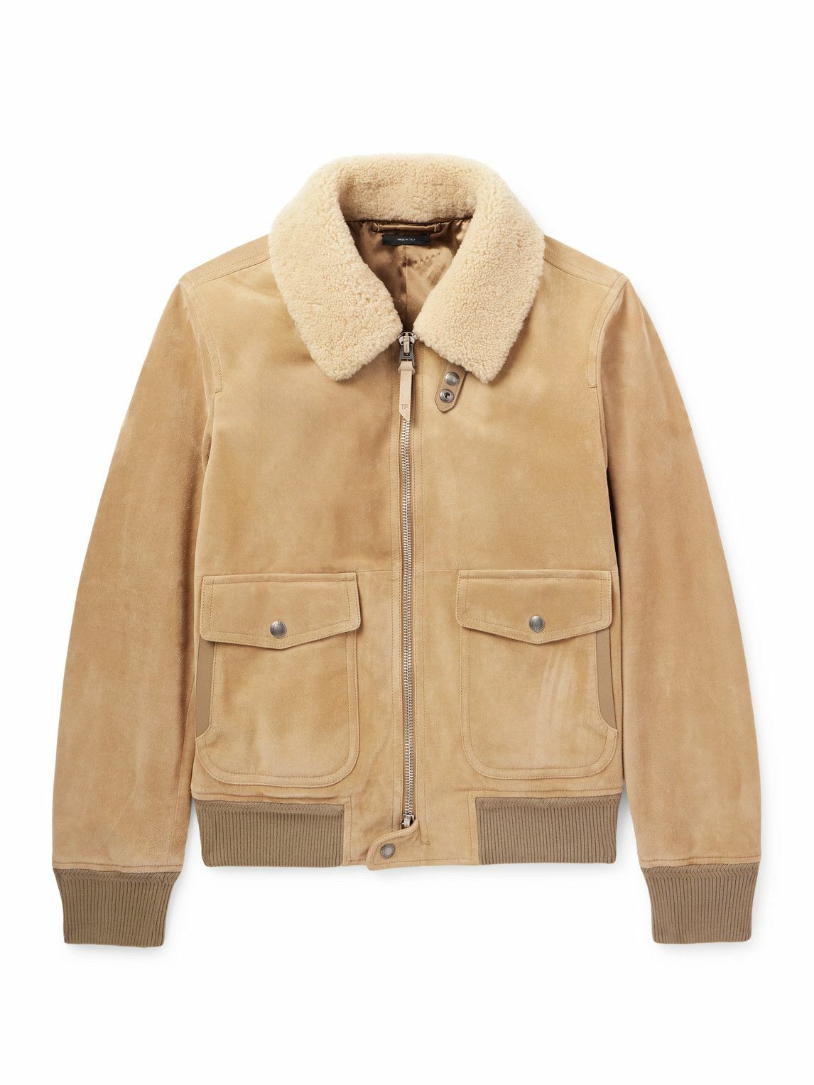 TOM FORD - Shearling-Trimmed Suede Bomber Jacket - Neutrals TOM FORD