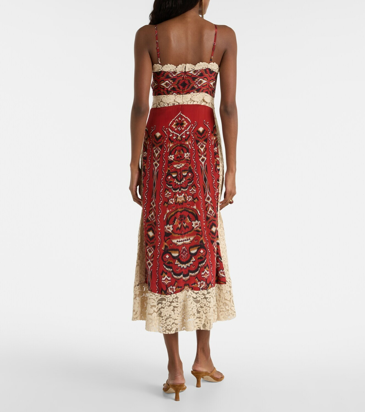 Farm Rio Ainika Pineapple Ikat lace-trimmed midi dress Farm Rio