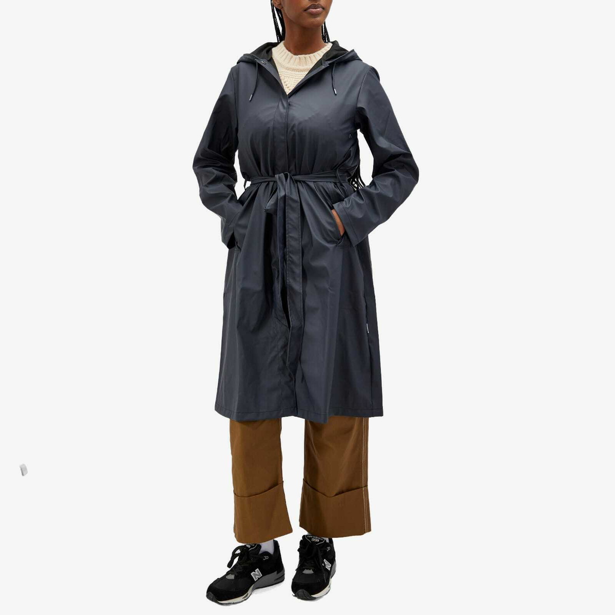 Rains Women's A-Line Long Rain Coat in Navy Rains
