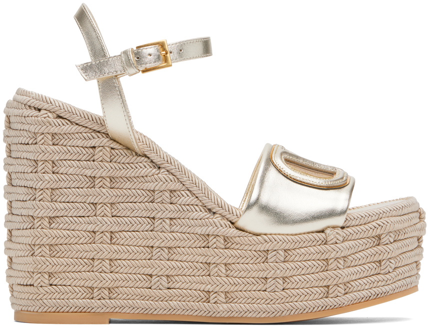 Valentino Garavani Gold VLogo Cutout Heeled Sandals Valentino Garavani