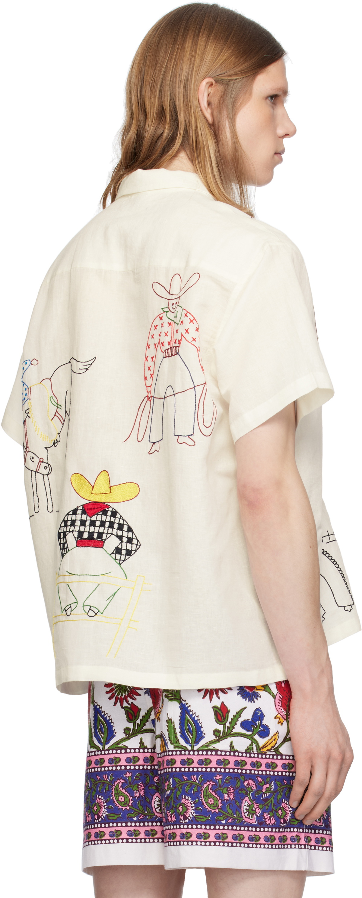 HARAGO White Embroidered Cowboy Shirt HARAGO