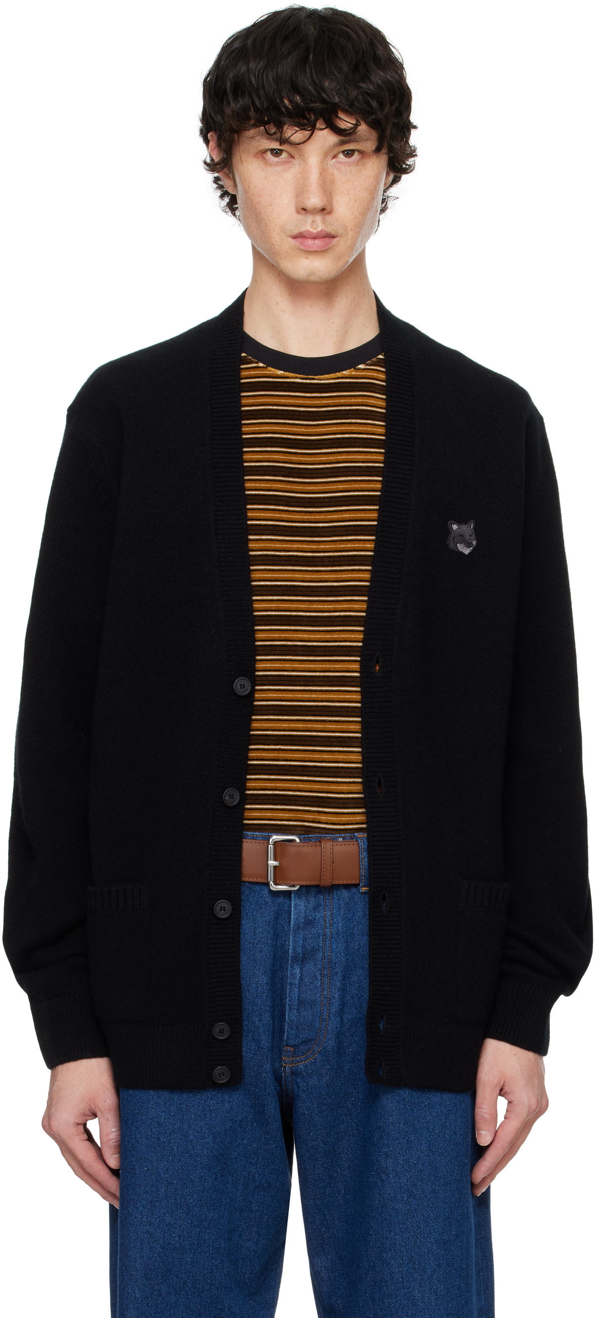 Maison Kitsuné Black Bold Fox Head Patch Regular Cardigan Maison Kitsune