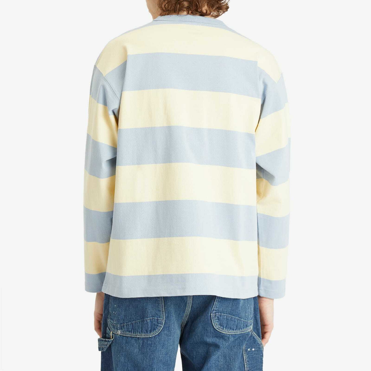 BEAMS Men's Block Stripe Long Sleeve T-Shirt in Sax/Natural Beams Boy