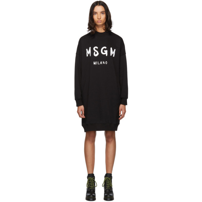 MSGM Black Fleece Brushstroke Logo Dress MSGM