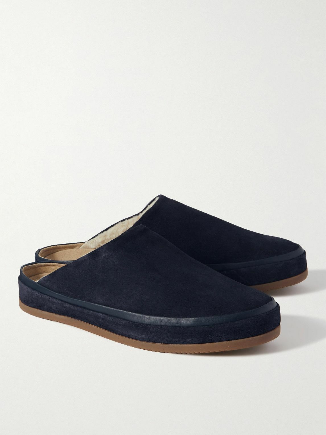 Mulo - Shearling-Lined Suede Slippers - Blue Mulo