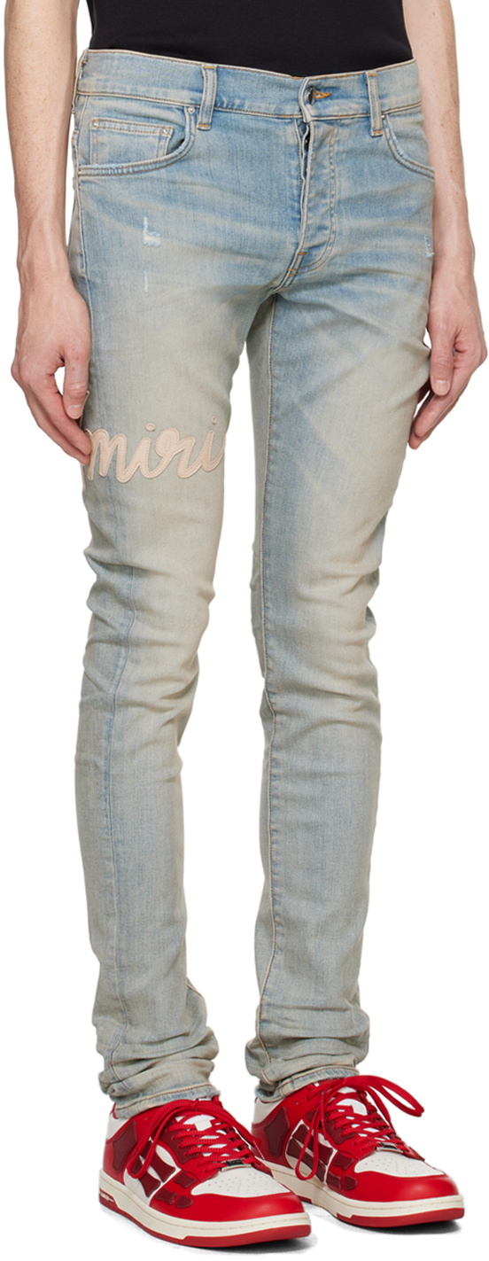 AMIRI Blue Script Logo Skinny Jeans Amiri