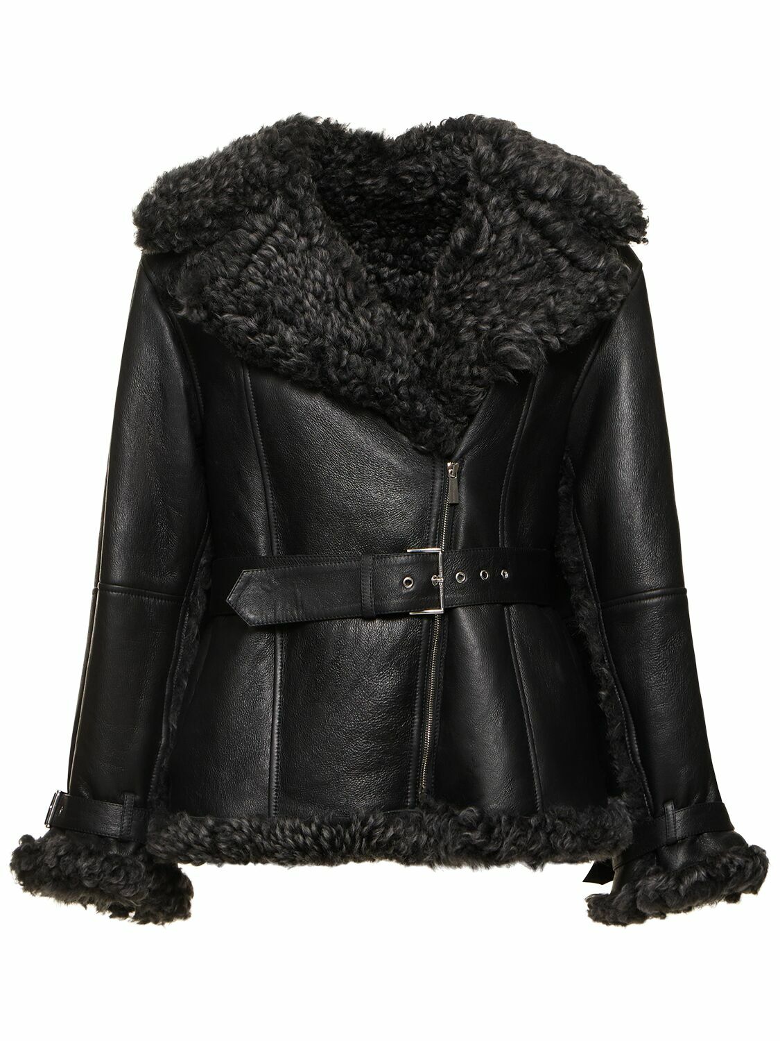 ALBERTA FERRETTI Reversible Shearling Belted Jacket Alberta Ferretti