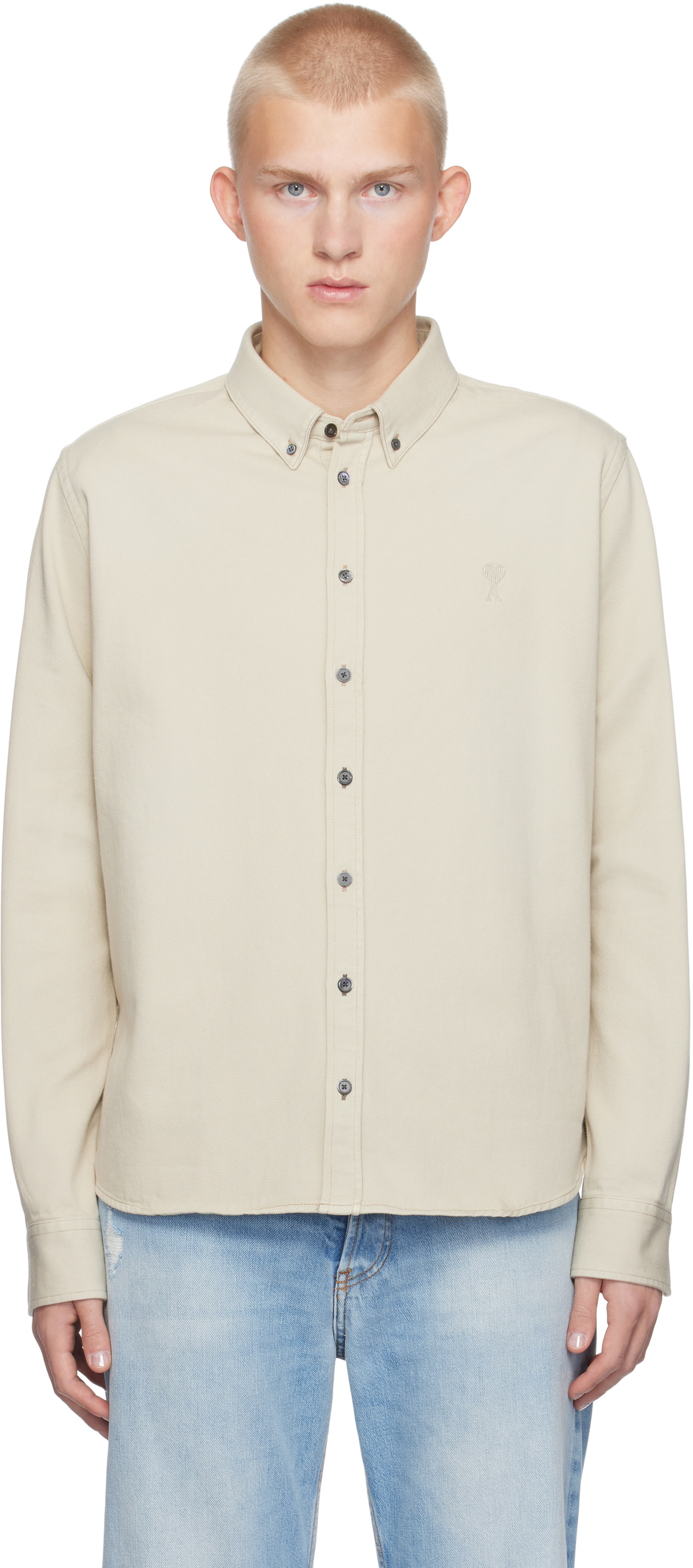 AMI Paris Off-White Button-Down Ami de Coeur Shirt AMI