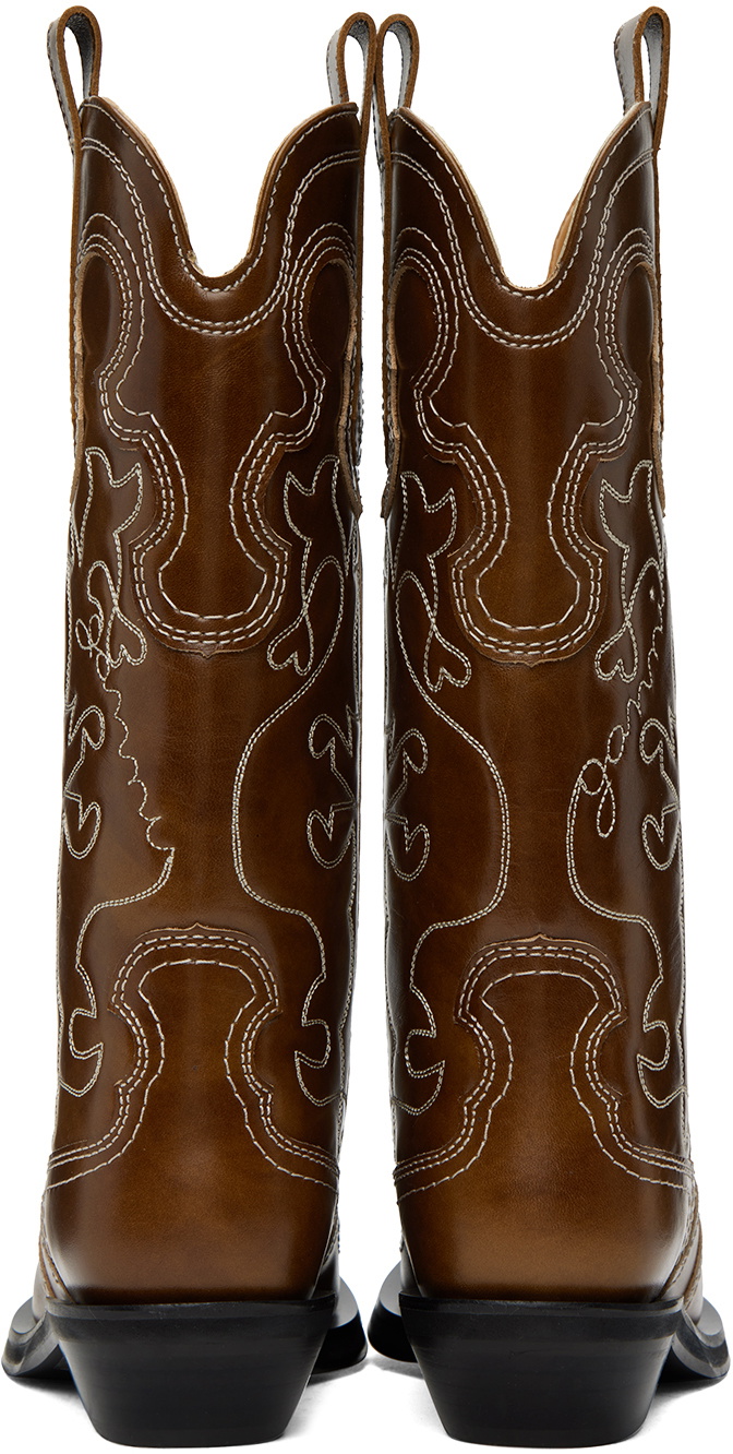 GANNI Brown Embroidered Western Boots GANNI