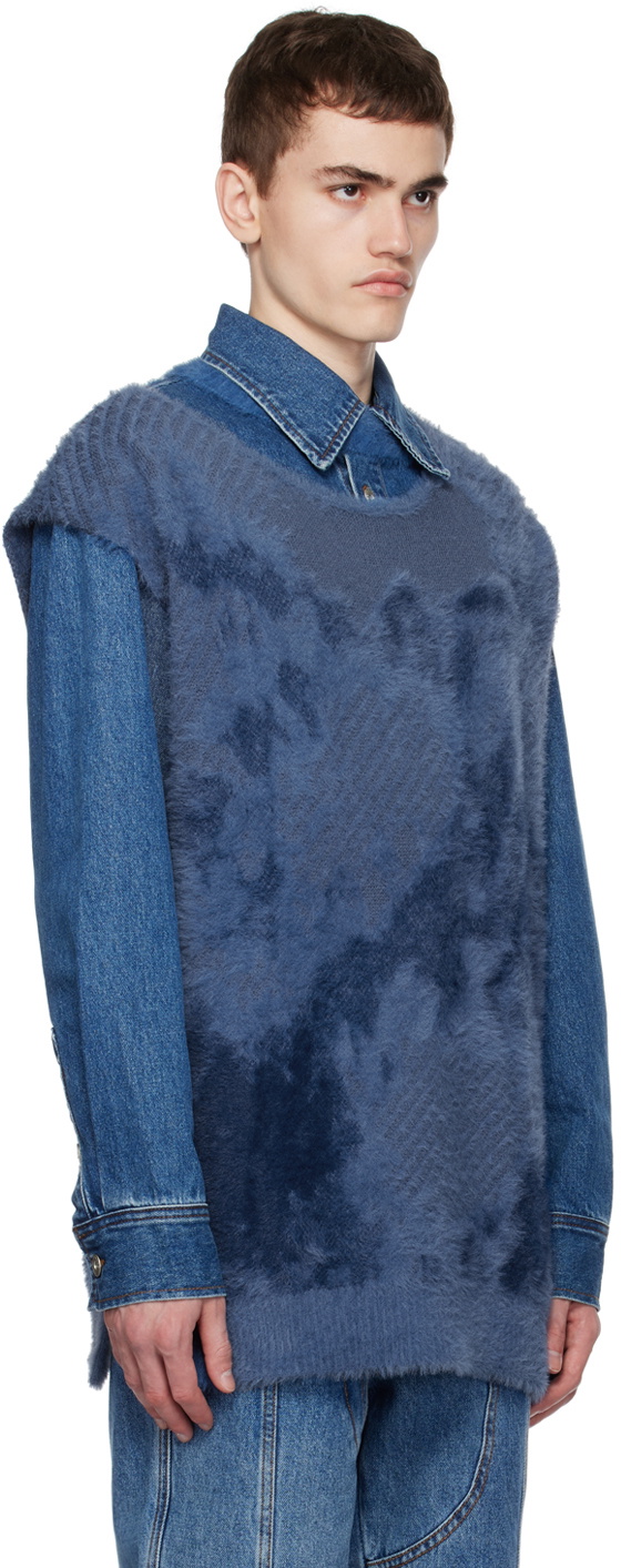 Feng Chen Wang Blue Landscape Painting Vest & Denim Jacket Set Feng ...