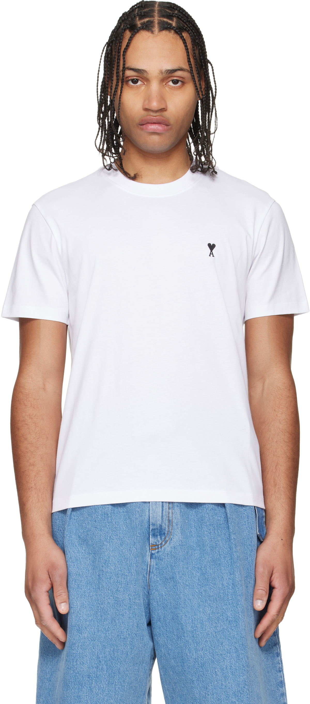 AMI Paris White Cotton Ami de Coeur T-shirt AMI