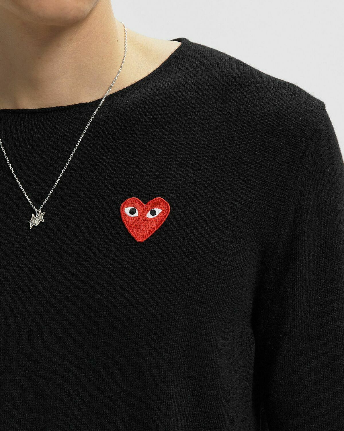 Comme des Garçons Play SWEATER RED EMBLEM KNIT Black Mens Pullover ...