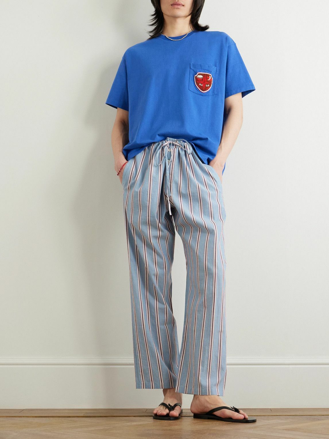 BODE - Logo-Embellished Cotton-Jersey T-Shirt - Blue Bode