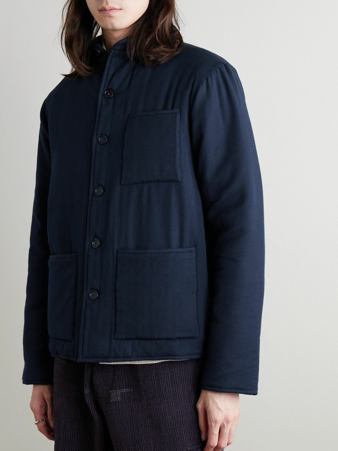 Kardo - Paris Padded Herringbone Cotton Shirt Jacket - Blue Kardo