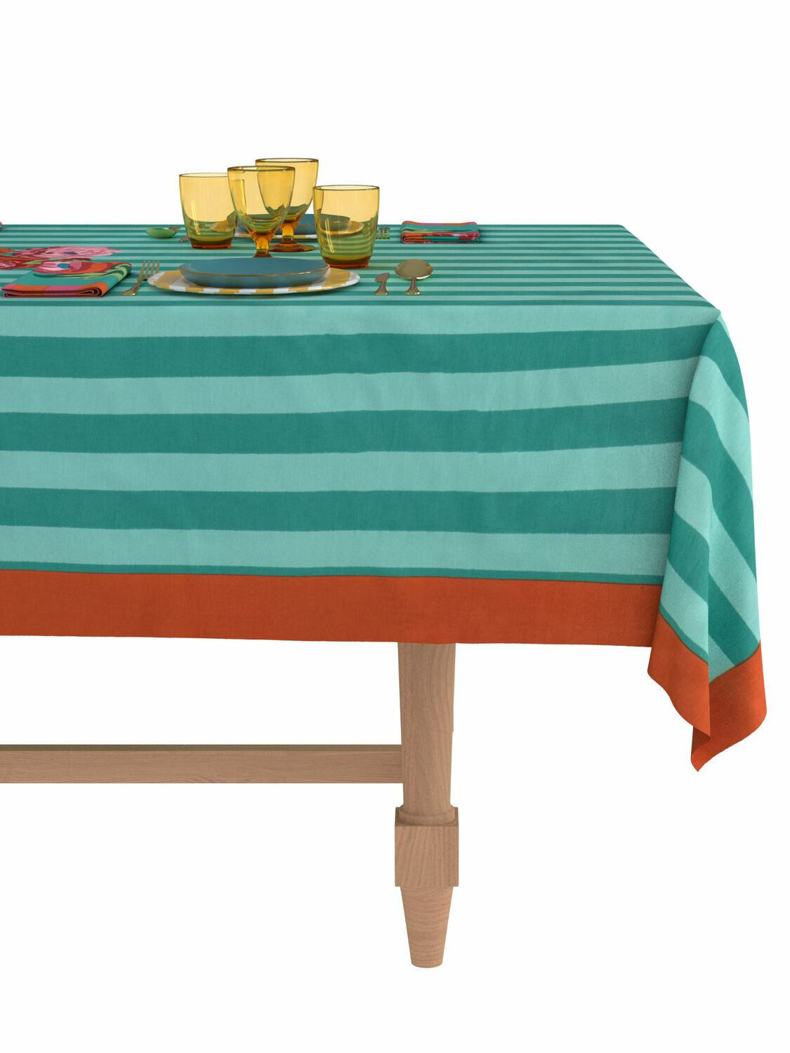 LISA CORTI Nizam Stripes Aqua Veronese Tablecloth Lisa Corti
