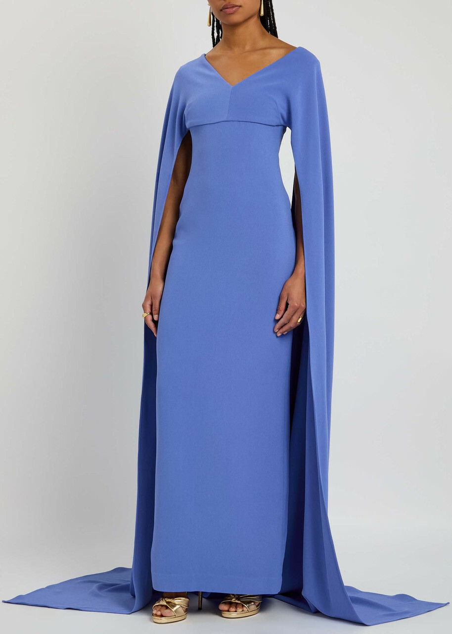 Solace London Morgan Draped Crepe Maxi Dress Blue Solace London