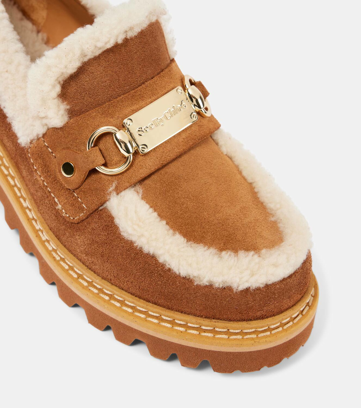 See By Chloé Juliet shearling-trimmed suede loafer pumps See by Chloe