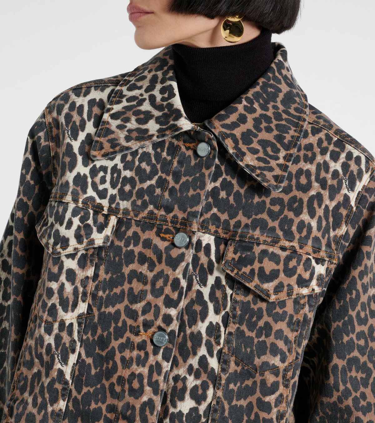 Ganni Leopard-print denim jacket GANNI