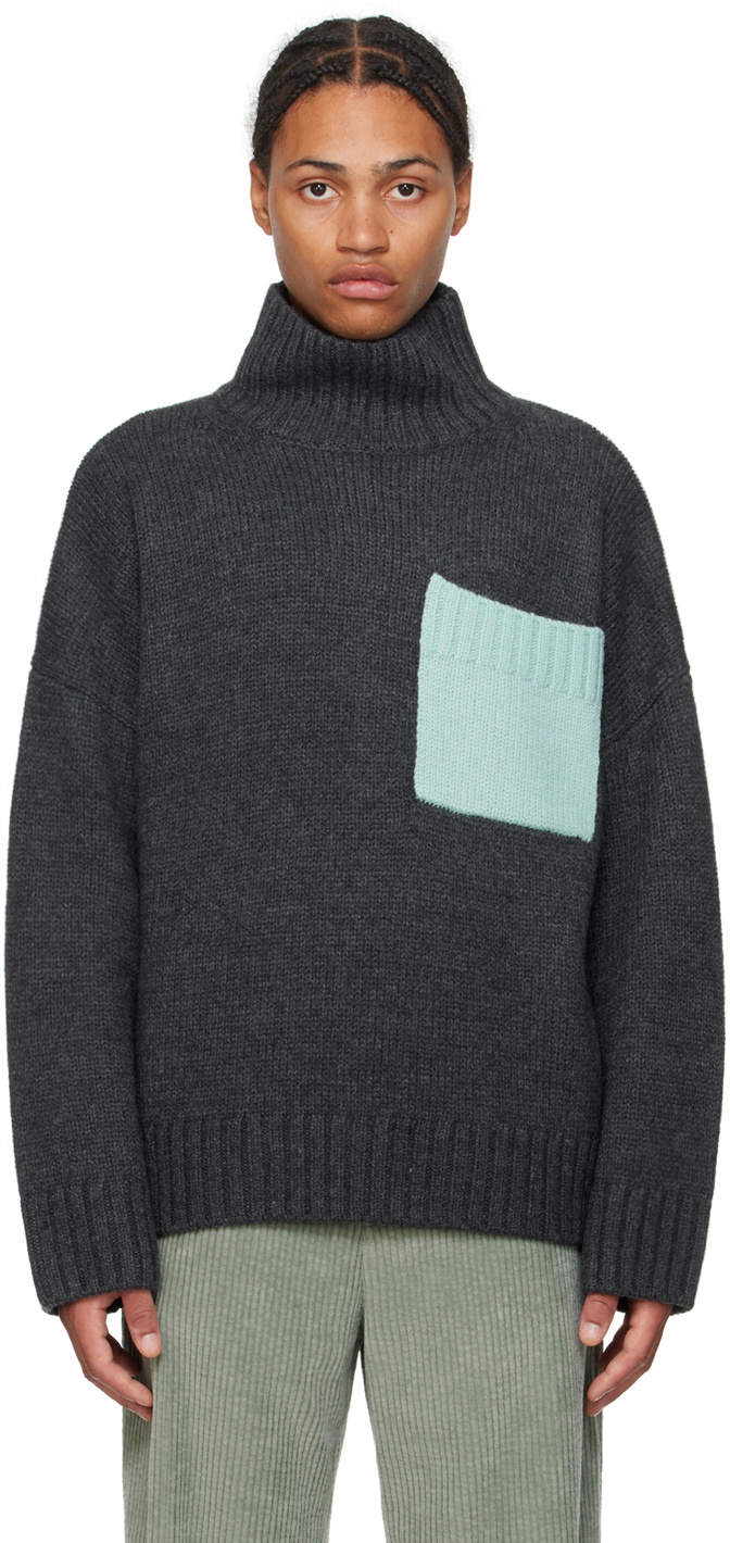 JW Anderson Gray & Blue Patch Pocket Turtleneck JW Anderson