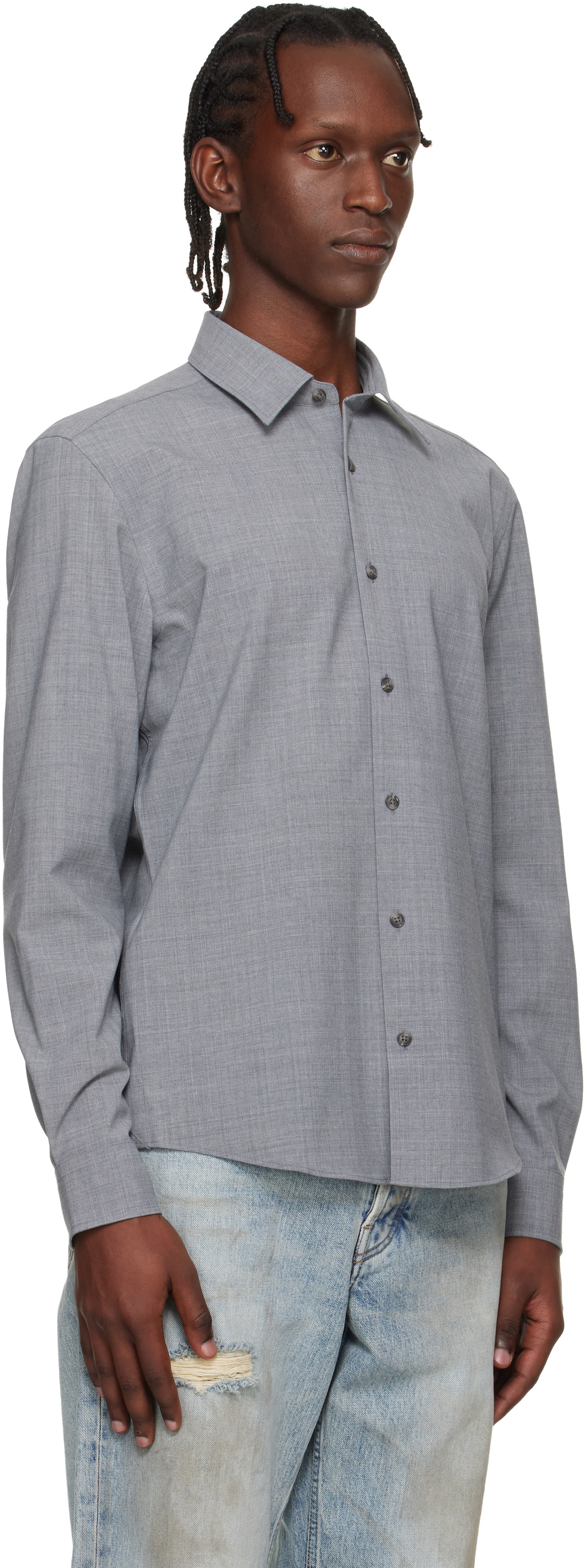BOSS Gray Virgin Wool Shirt BOSS