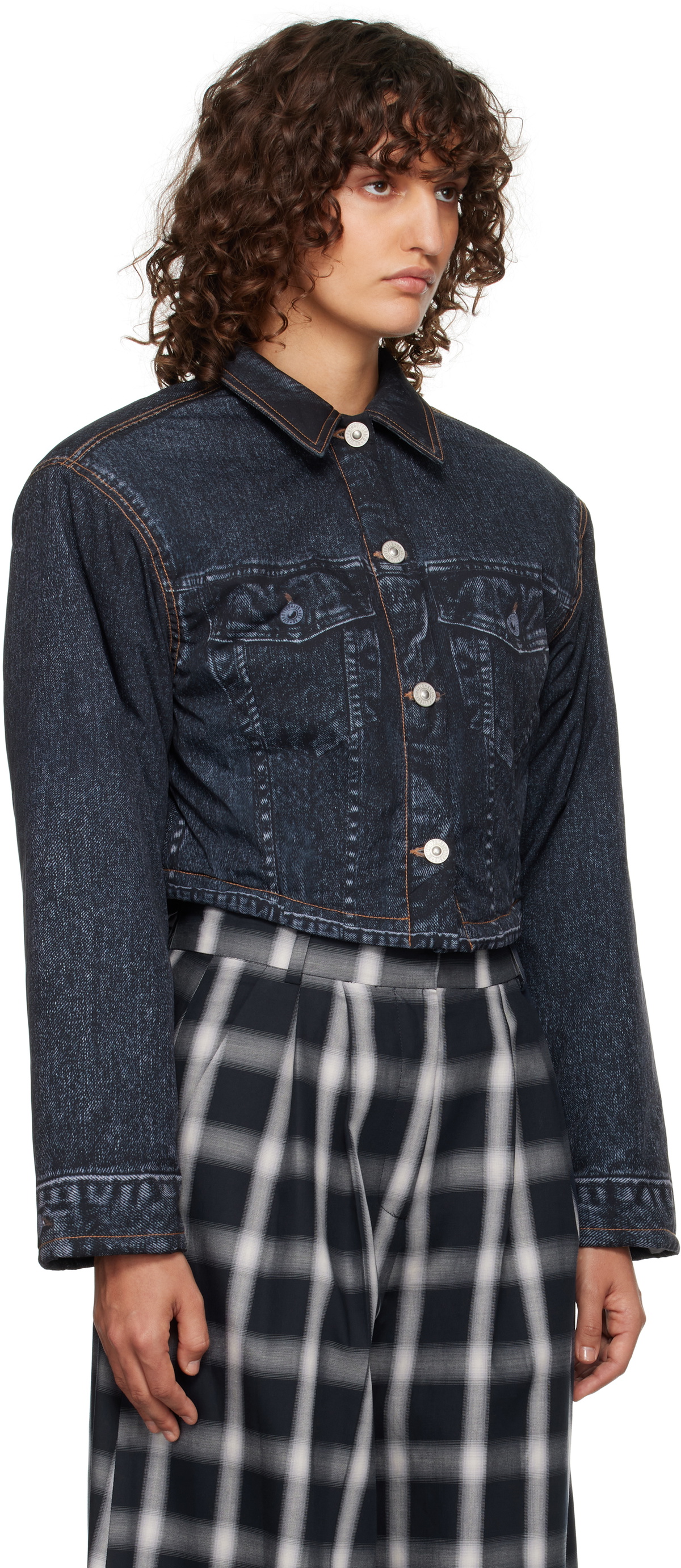 Pushbutton Black Denim Print Cropped Jacket Pushbutton