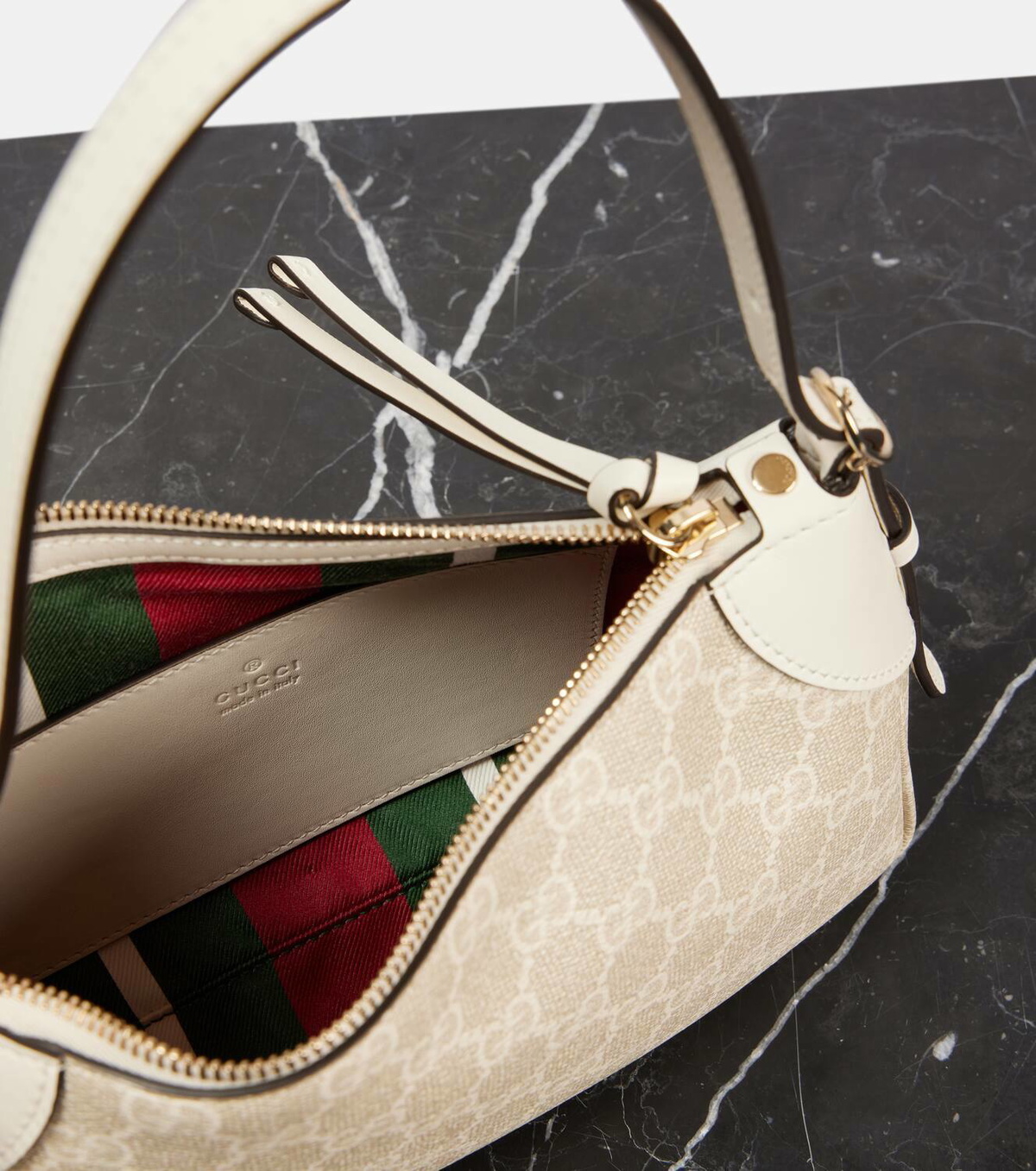 Gucci GG Emblem Small leather-trimmed shoulder bag Gucci