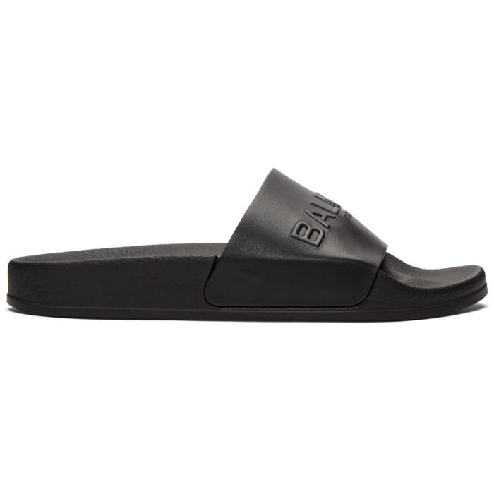 Balmain Black Leather Slides Balmain