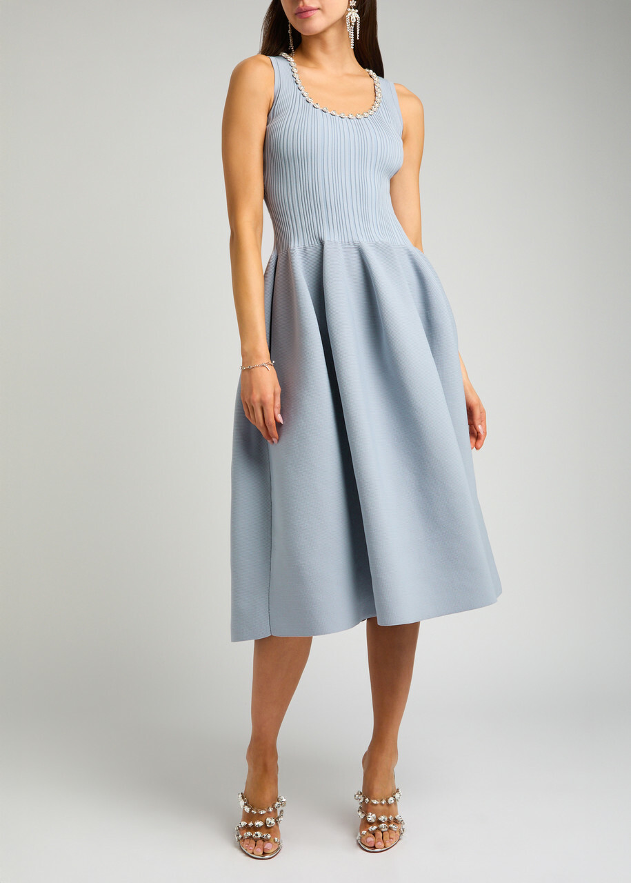 Self-portrait Embellished Stretch-knit Midi Dress Blue Self-Portrait