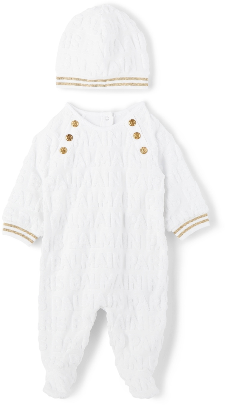 Balmain Baby White Terry Bodysuit Set Balmain