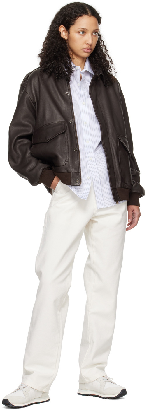 HommeGirls Brown Zip Leather Bomber Jacket Hommegirls