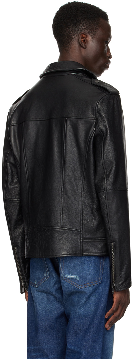 Hugo Black Zip Leather Jacket Hugo Boss