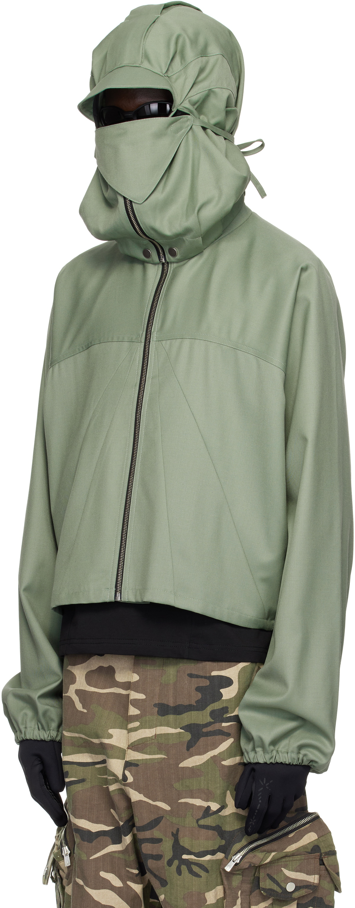 FFFPOSTALSERVICE Khaki Parachute Hooded Cropped Jacket FFFPOSTALSERVICE