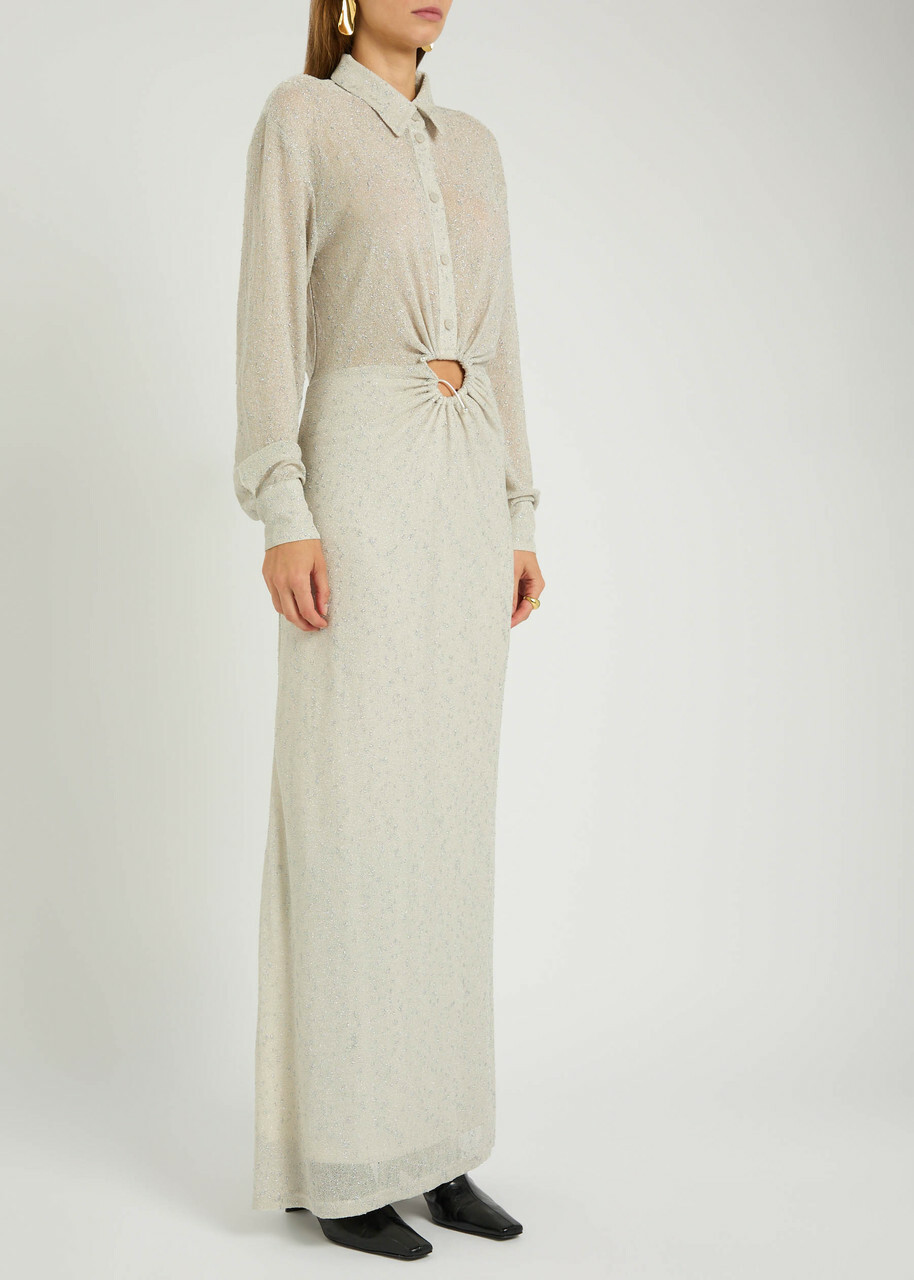 Christopher Esber Imber Cut-out Metallic-knit Maxi Shirt Dress Ecru ...