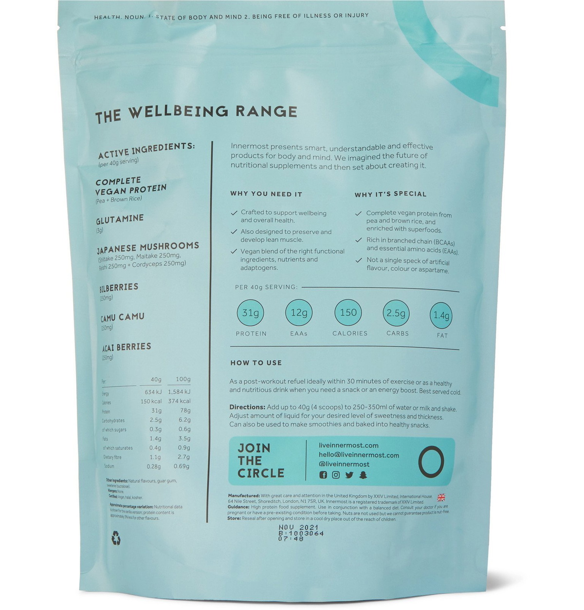 Innermost - The Health Protein Powder - Chocolate, 600g - Colorless ...