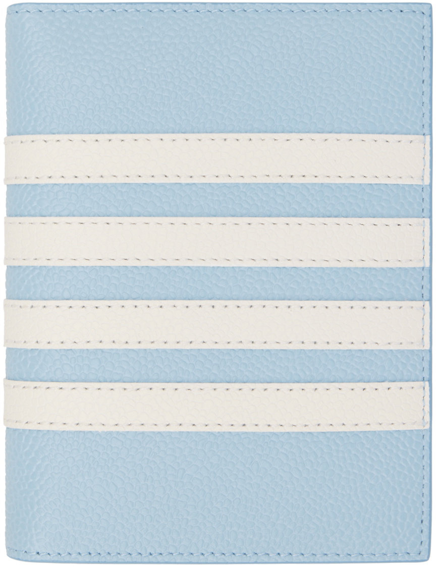 Thom Browne Blue Pebble Grain Leather 4-Bar Passport Holder Thom Browne