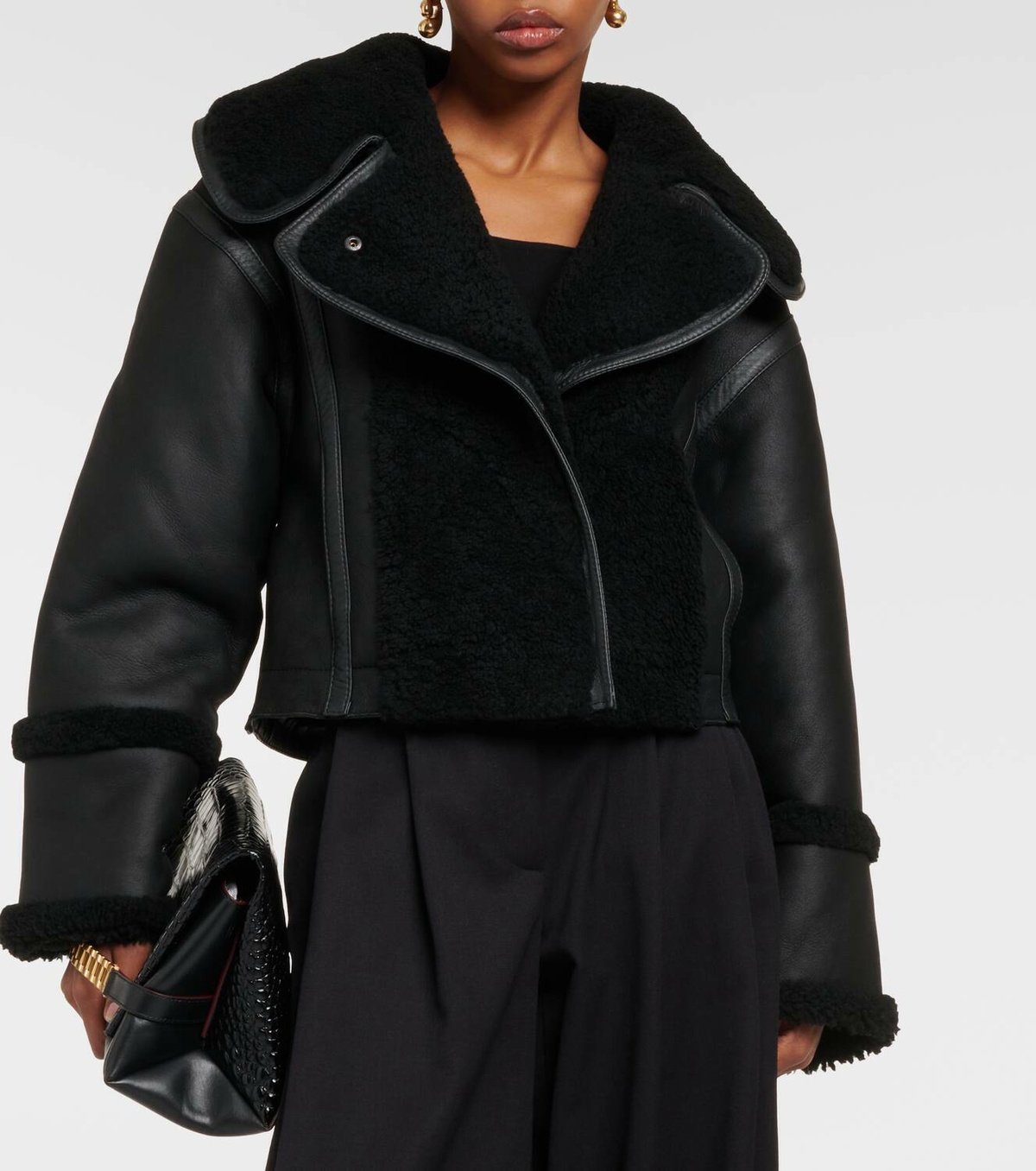 Victoria Beckham Cropped leather and shearling jacket Victoria Beckham
