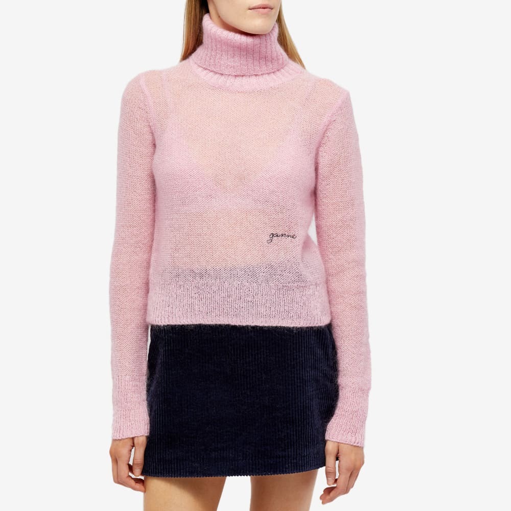 GANNI Women's Mohair Highneck Logo Jumper in Lilac Sachet GANNI