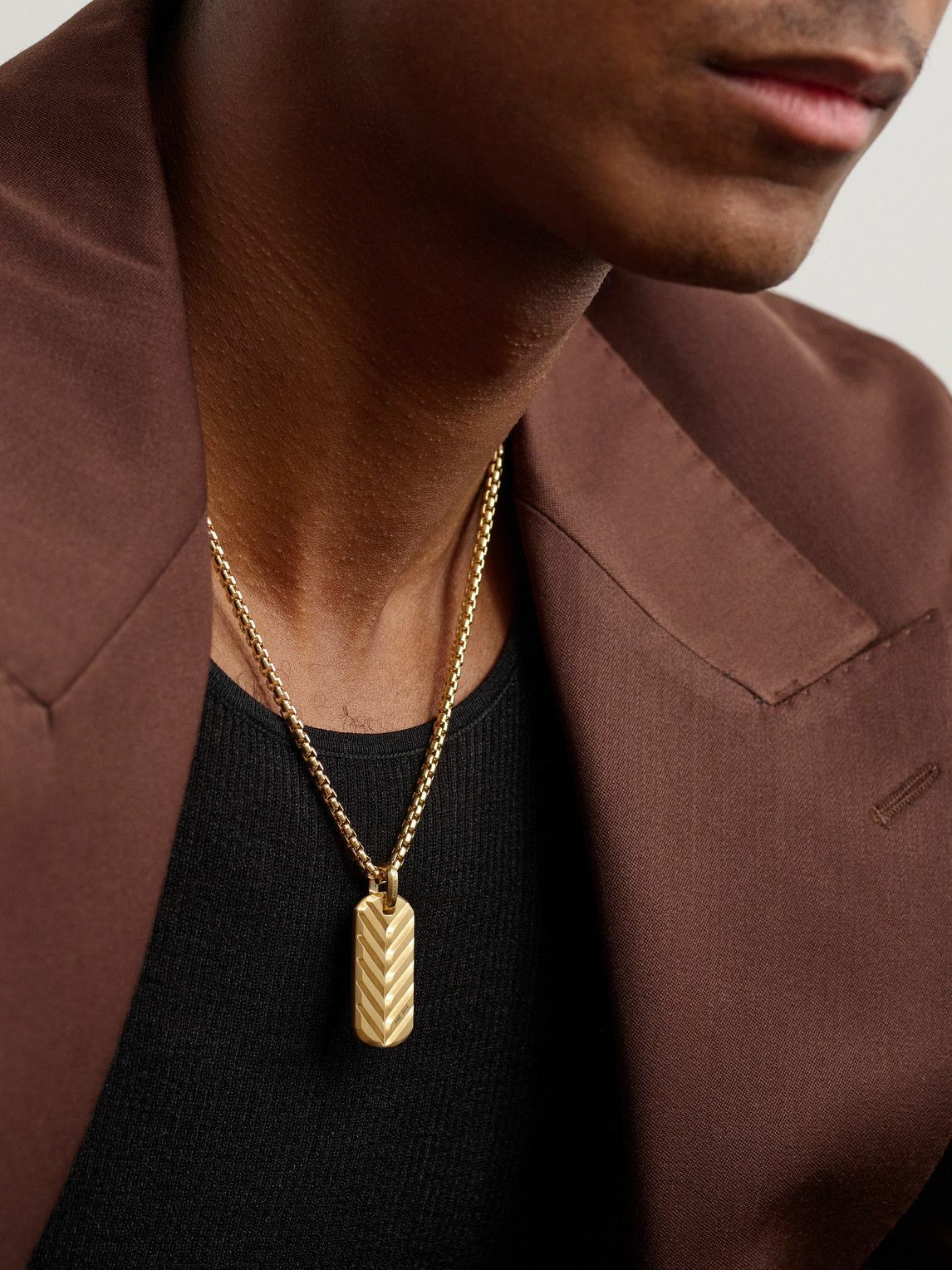 David Yurman - Chevron Tag Brushed 18-Karat Gold Pendant David Yurman