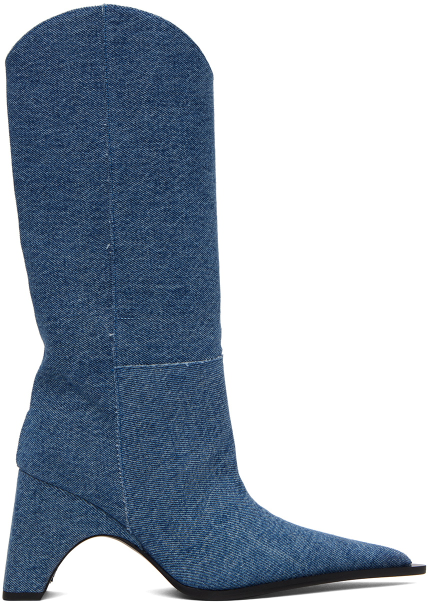 Coperni Blue Denim Bridge Cowboy Tall Boots Coperni