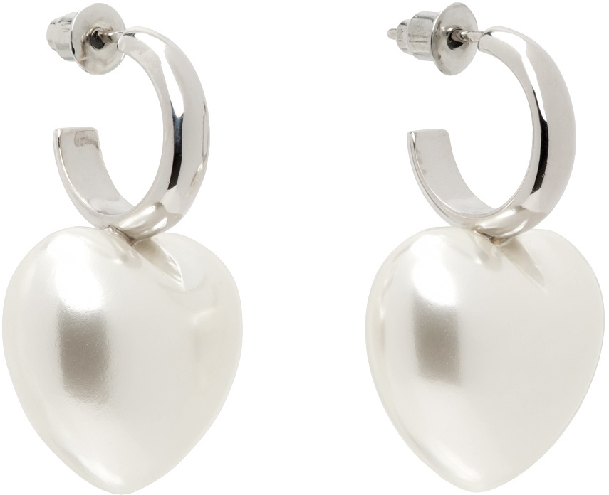 Simone Rocha Silver Pearl Heart Earrings Simone Rocha