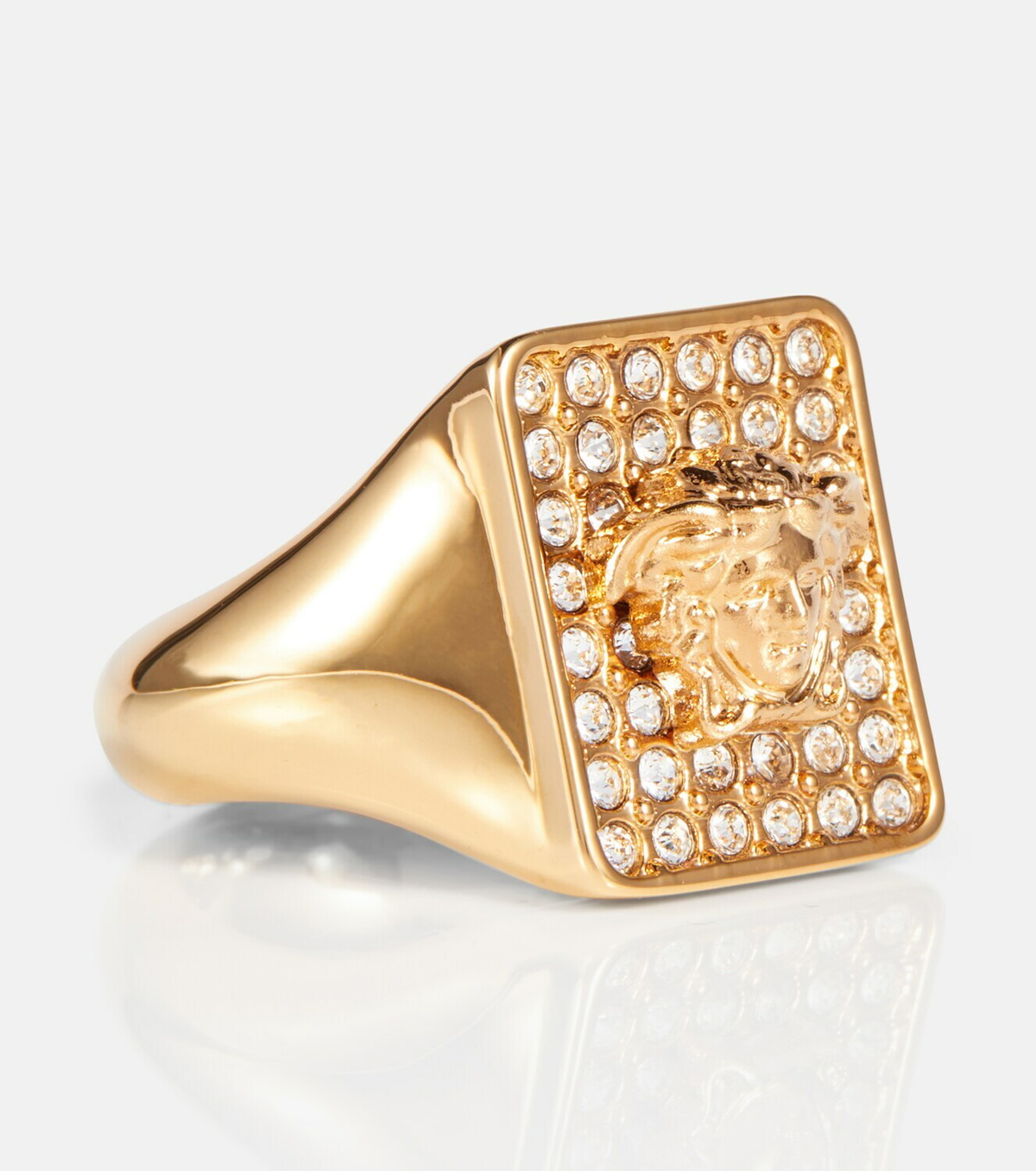 Versace - Medusa crystal-embellished tile ring Versace