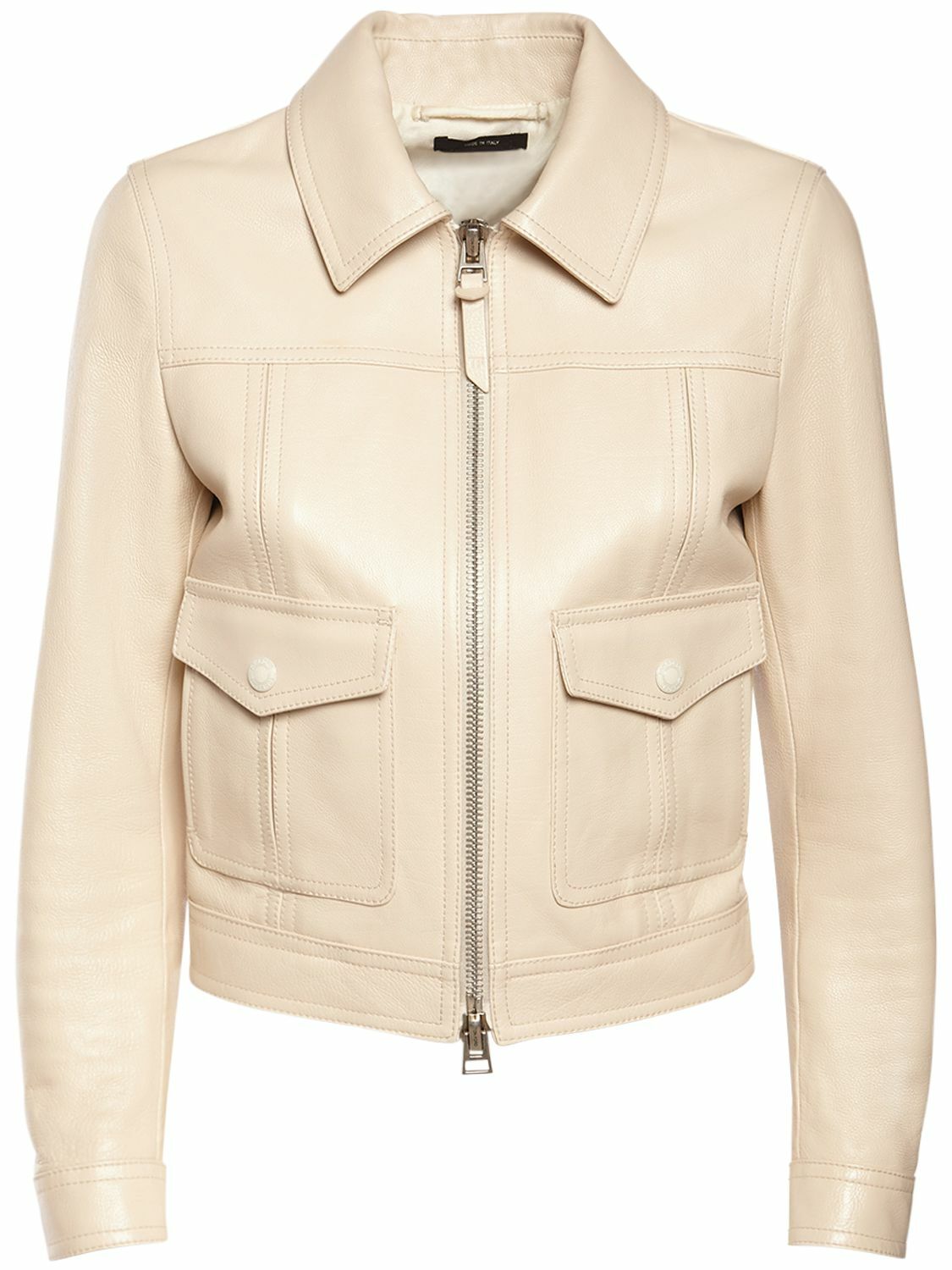 TOM FORD - Leather Biker Jacket W/shirt Collar TOM FORD
