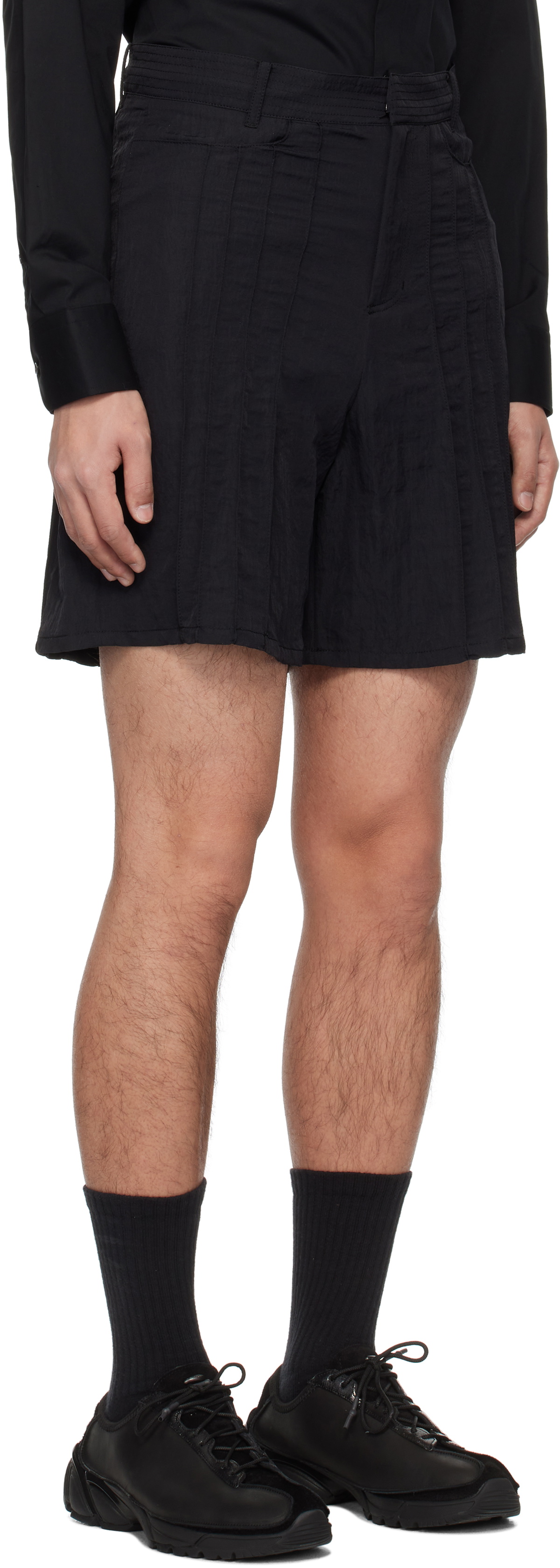 lesugiatelier Black Pin Tuck Shorts lesugiatelier