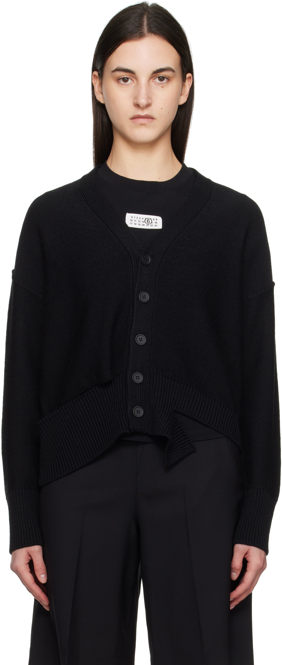 MM6 Maison Margiela Black Boxy Ripped Cardigan MM6 Maison Margiela