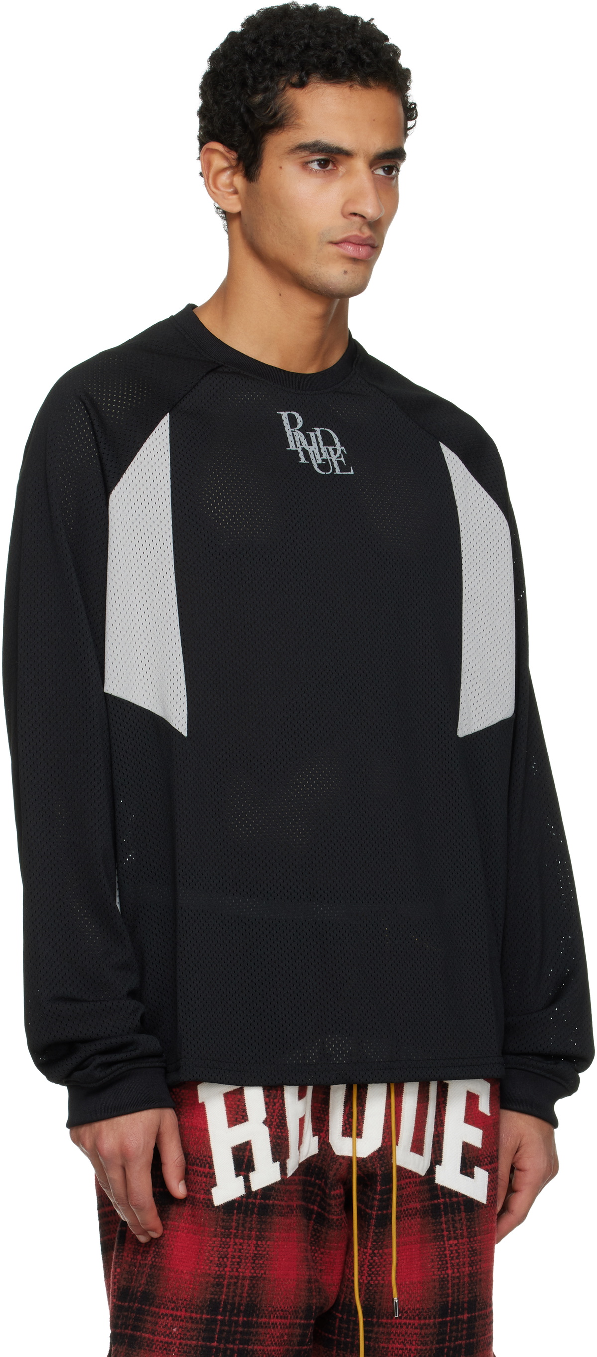 Rhude Black & Gray Mesh Moto LS T-shirt Rhude