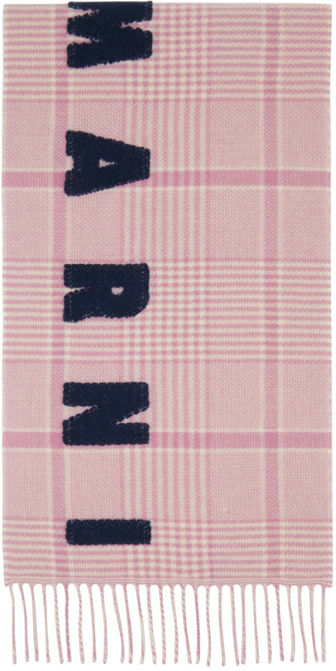 Marni Pink & White Check Logo Scarf Marni