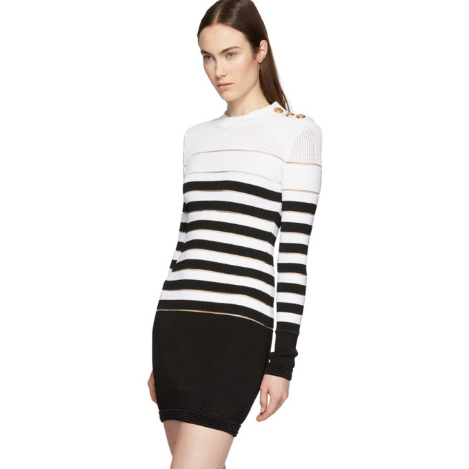 Balmain Black and White Transparent Stripe Three-Button Dress Balmain