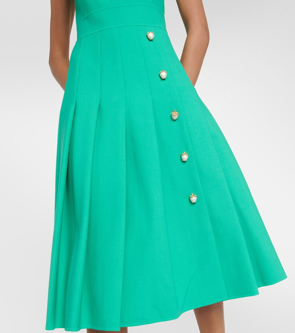 Oscar de la Renta Pintuck pleated A-line wool dress Oscar de la Renta
