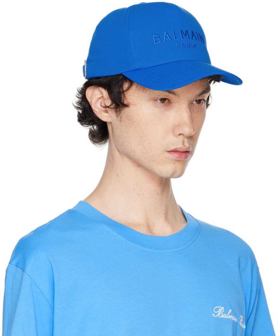 Balmain Blue 'Balmain' Embroidery Cotton Cap Balmain