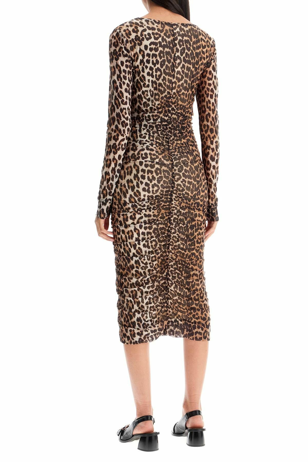 GANNI 'animal print midi dress in mesh Beige GANNI